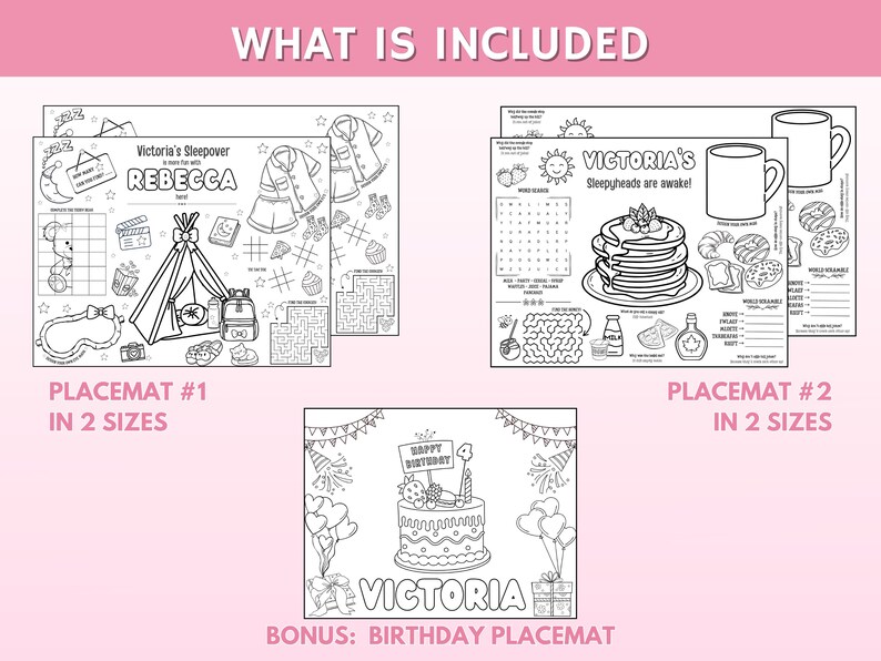 Editable Sleepover Coloring Placemat: Pajama Party Activity (digital ...