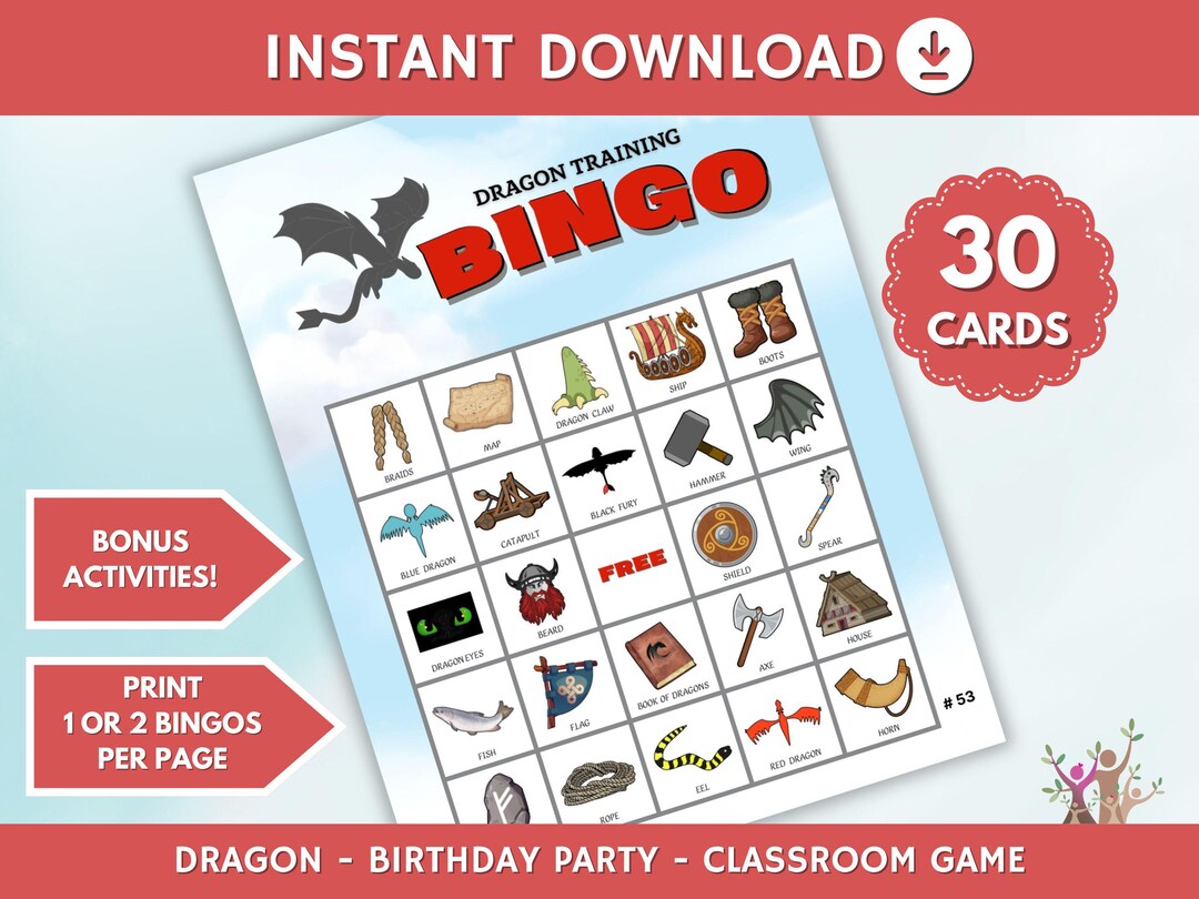 Dragon Bingo, Training Your Dragon Bingo Party Dragon Game Birthday ...