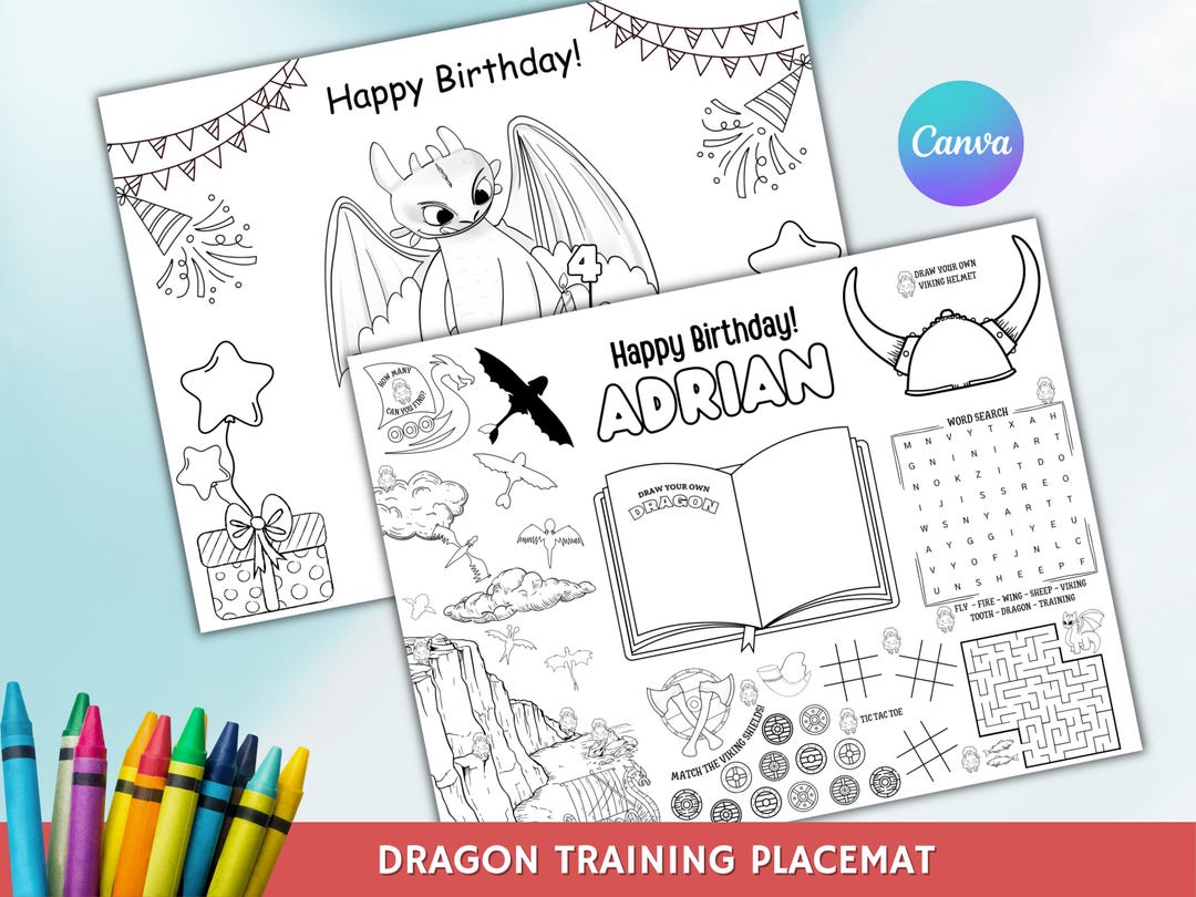 Dragon Birthday Placemat: Editable Kids' Coloring Activity (digital ...