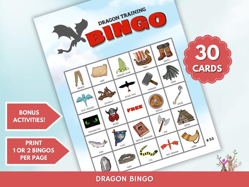 Dragon Bingo Game: How to Train Your Dragon Birthday Party (digital ...