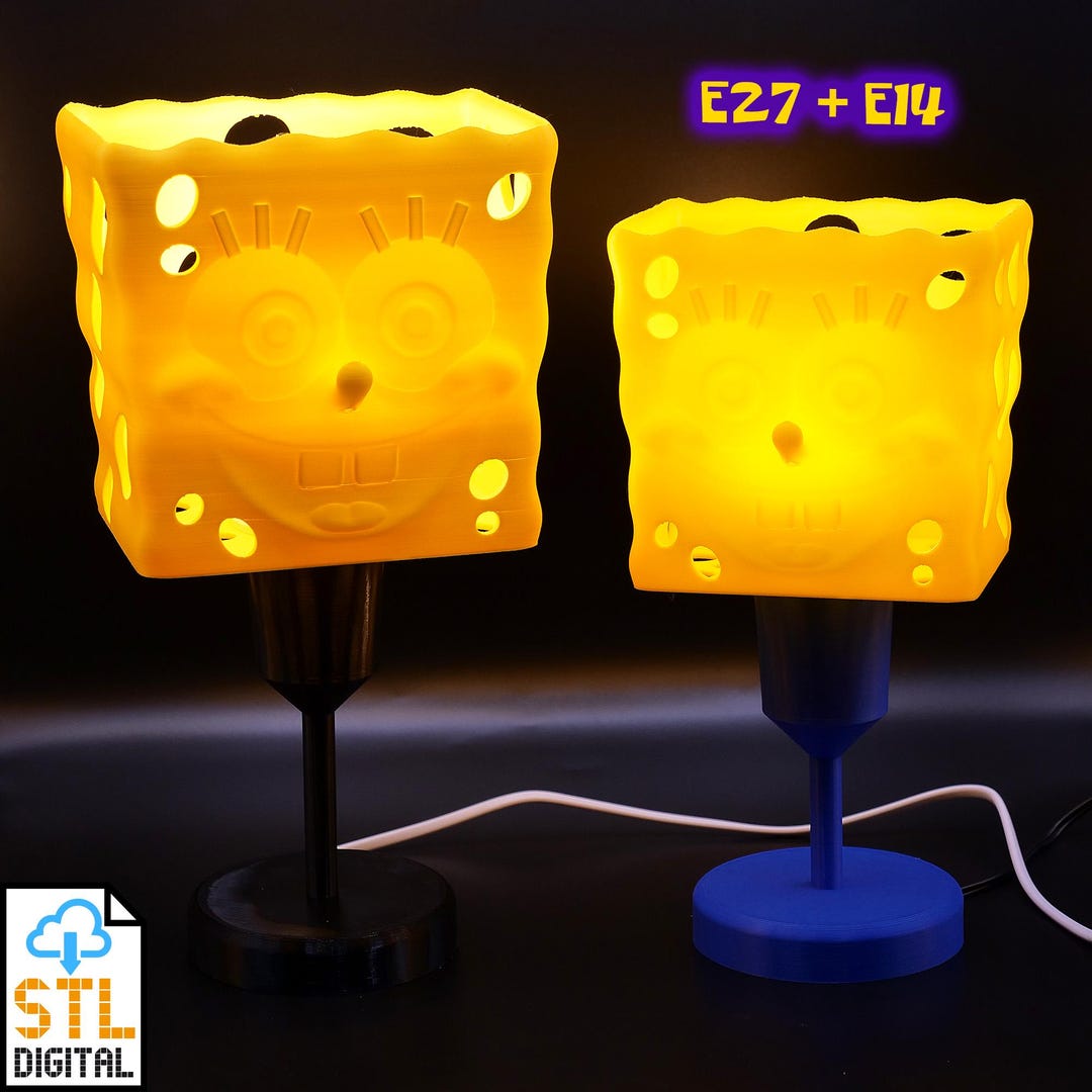 Spongebob Pedestal Lamp Fun Nightstand Light for Kids Room, Bedside ...