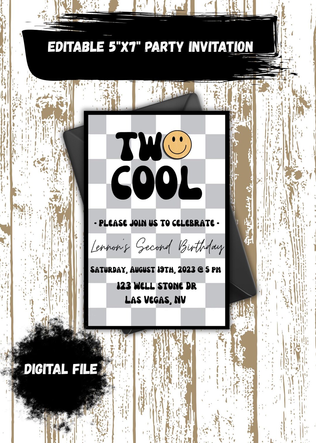 Editable Toddler "two" Cool Birthday Party Invitation- Digital Download ...