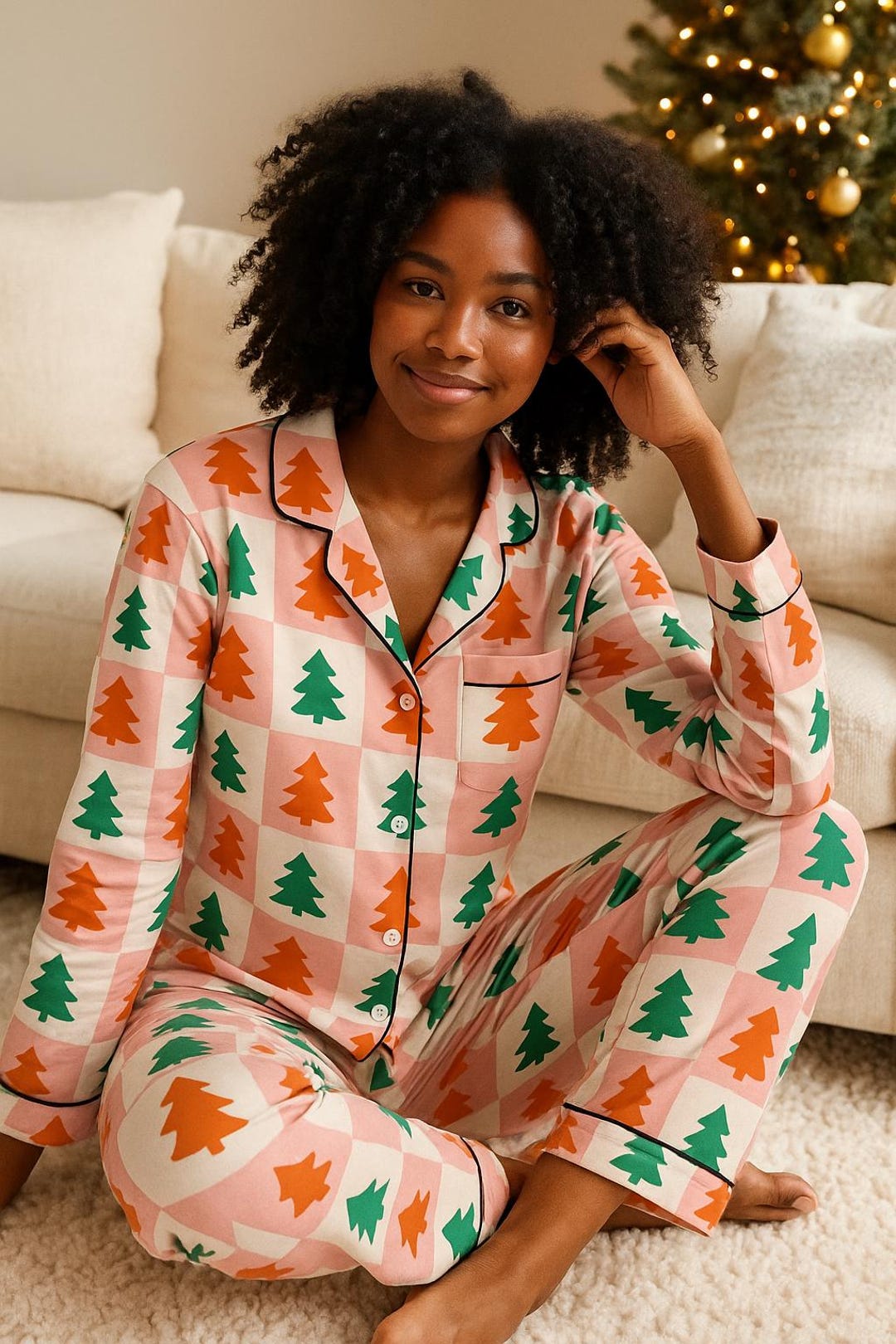 Holiday Satin Pjs, Festive Christmas Pajamas, Cozy Satin Sleepwear Set ...