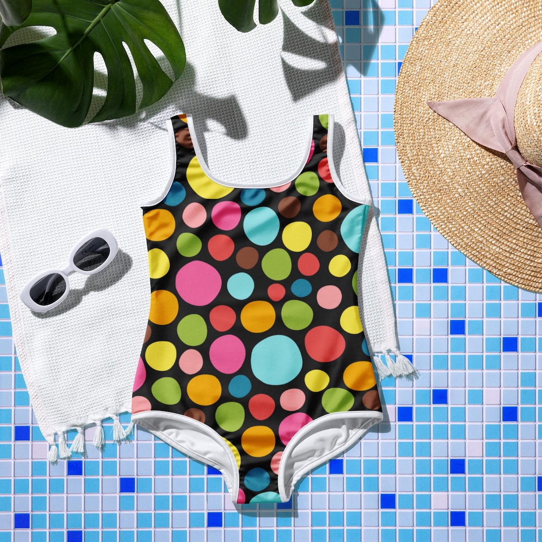 Colorful Polka Dot Girls Swimsuit, Fun Summer Bathing Suit, Bright ...