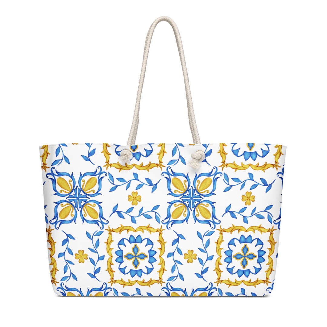 Mediterranean Tile Tote Bag, Coastal Canvas Shoulder Bag - Etsy