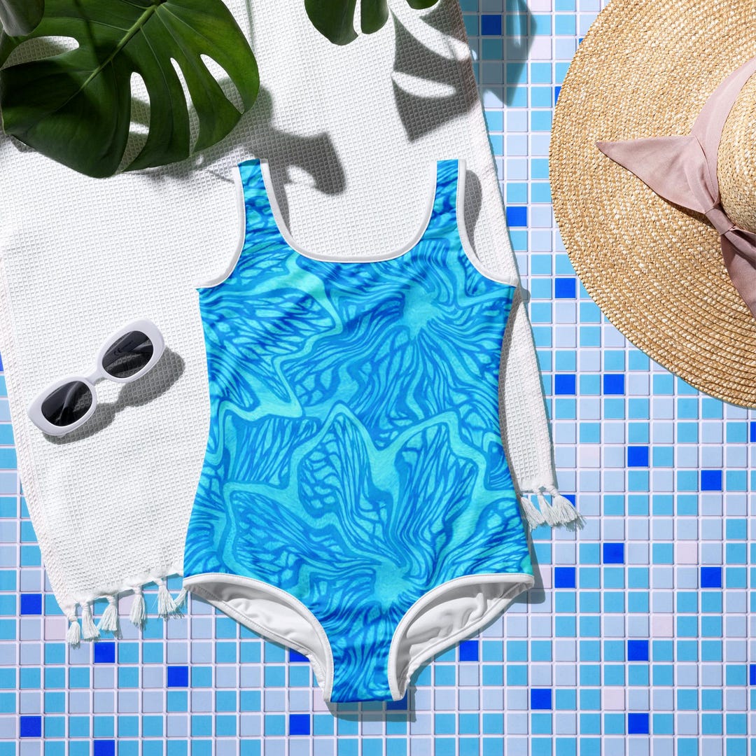 Kids Bright Blue Swimsuit, High Quality Bathing Suit, Playful Swimwear ...