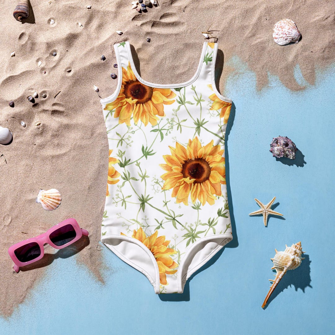 Sunflower Swimsuit for Girls, Cute One Piece Bathing Suit, Bright ...