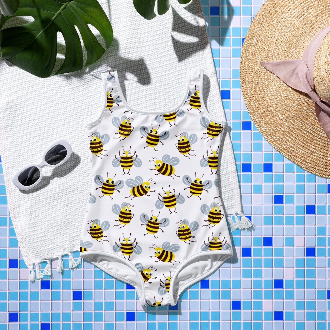 Bee Girls Swimsuit, Cute Honey Bee Print Swimwear, Fun Summer Bathing ...