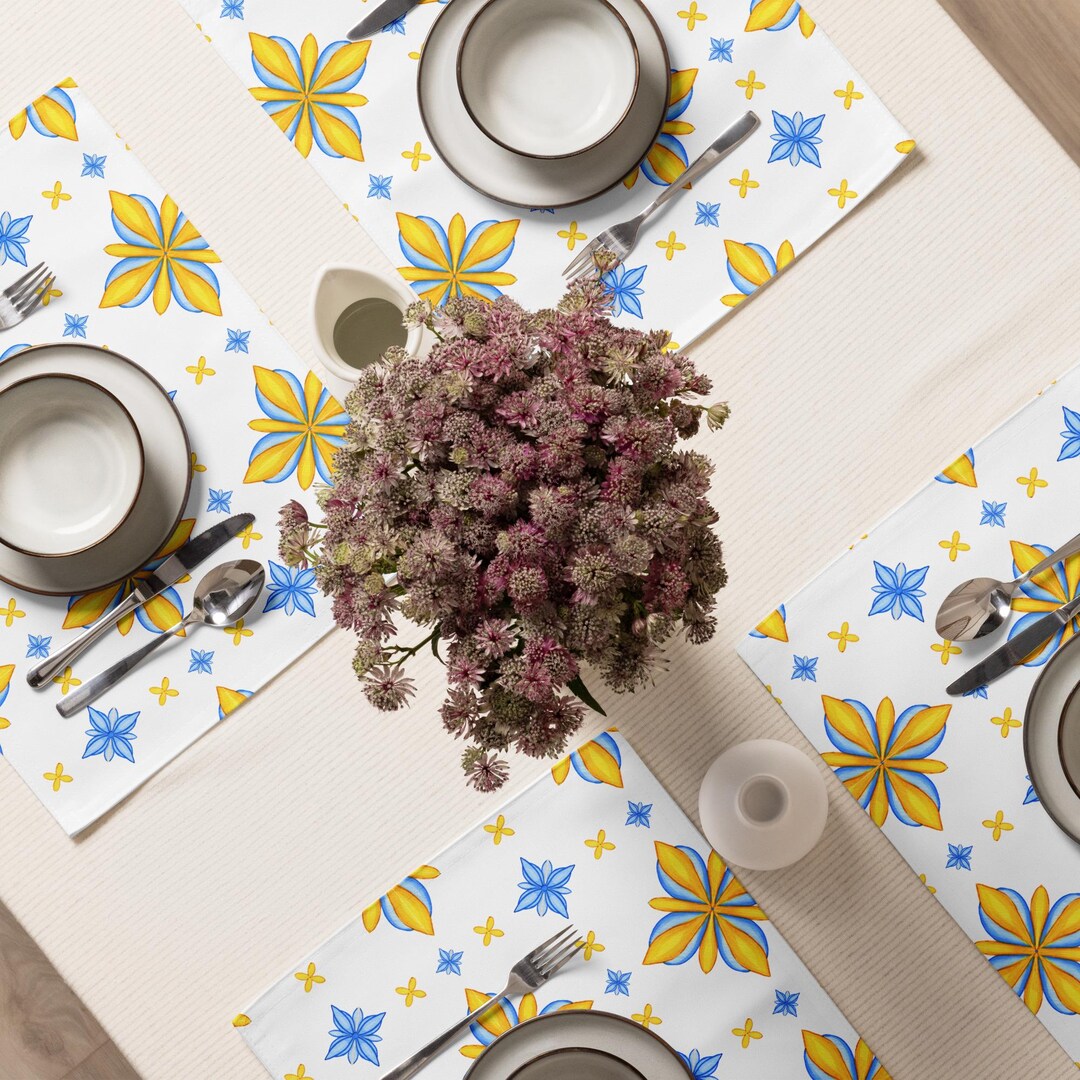 Tile Placemat Set, Mediterranean Print Table Mats, Boho Dining ...
