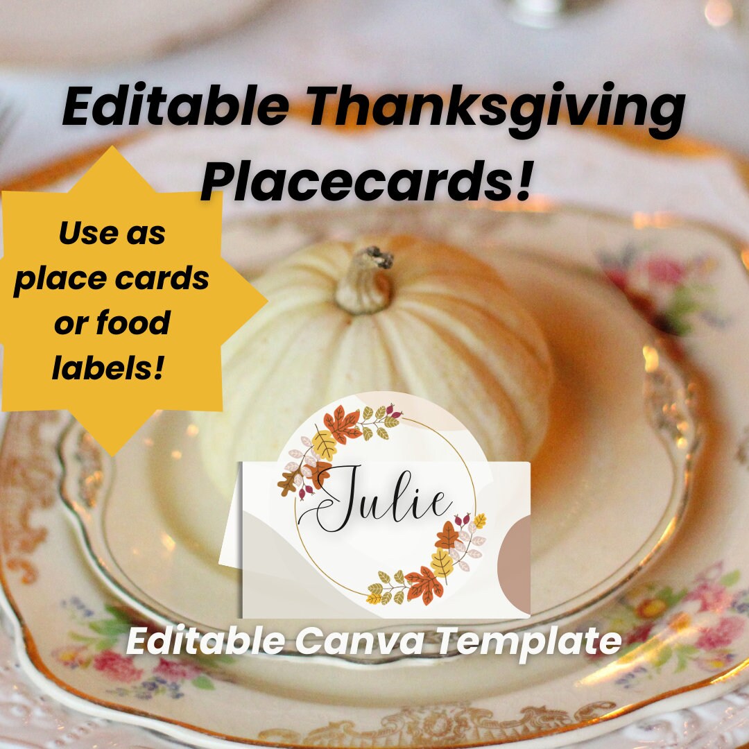 Editable Fall-themed Place Cards 3D, Thanksgiving Place Cards ...