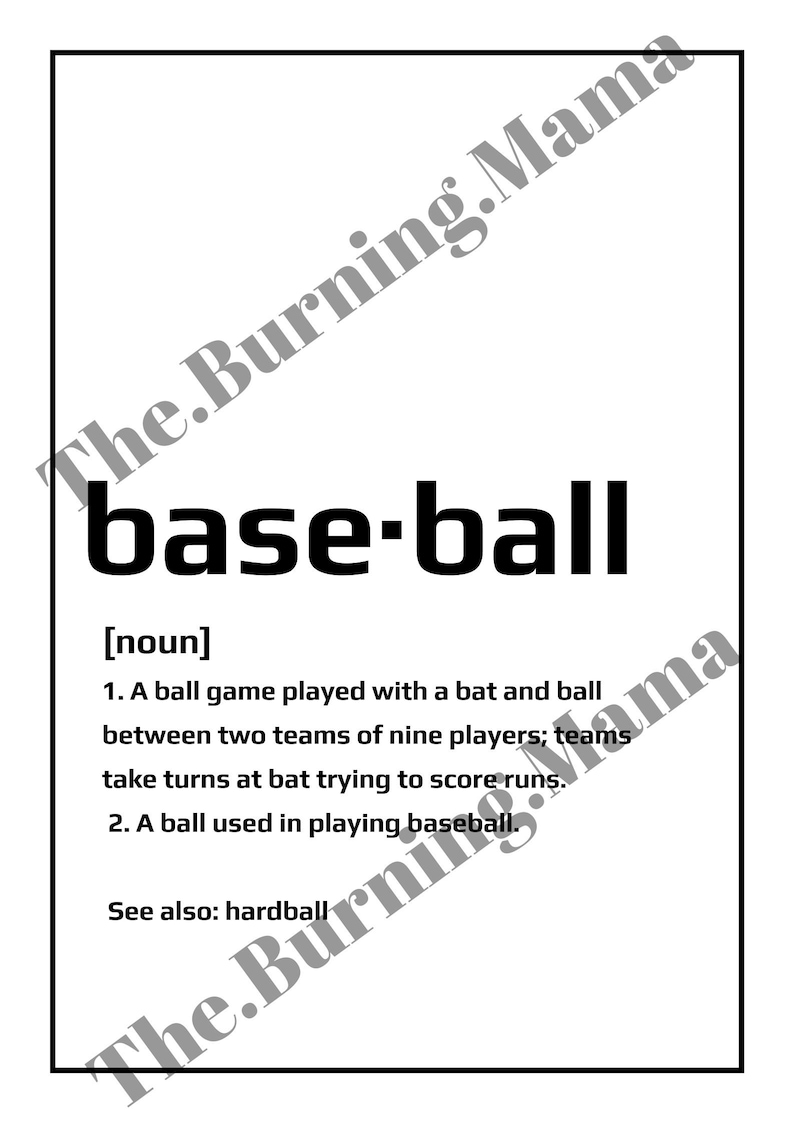 Baseball Definition Printable Poster - Digital Download - Etsy