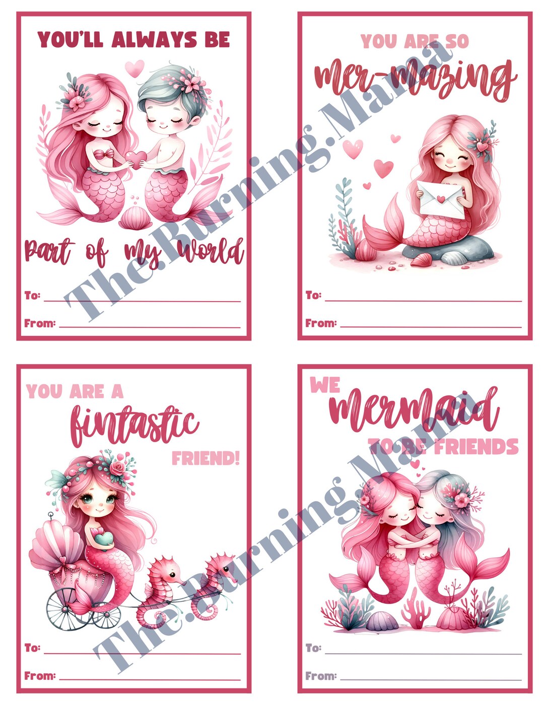MERMAID Valentine Printable Digital Download - Etsy