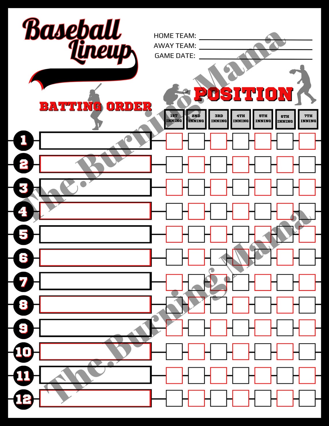 Baseball Gameday Lineup Printable - Baseball Batting Order - Baseball ...