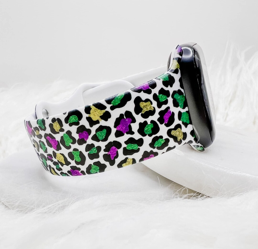 Mardi Gras Leopard Silicone Watch Band Compatible With Apple Watch ...