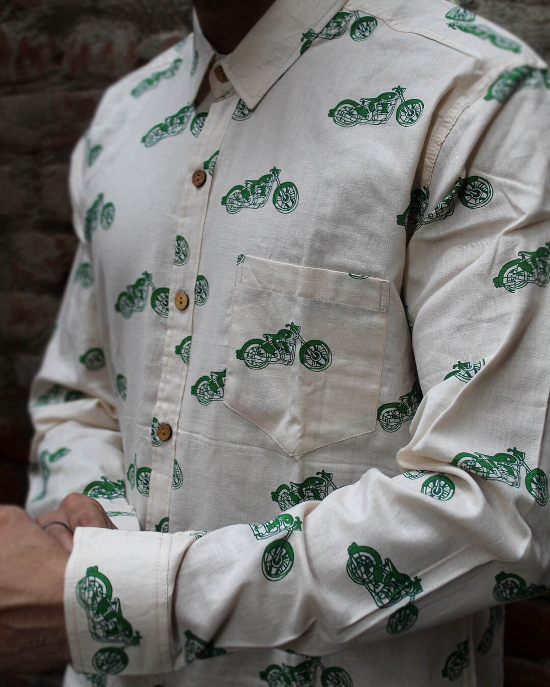 Bullet Print Shirt, Pure Cotton Indian Hand Block Printed Full Sleeves ...