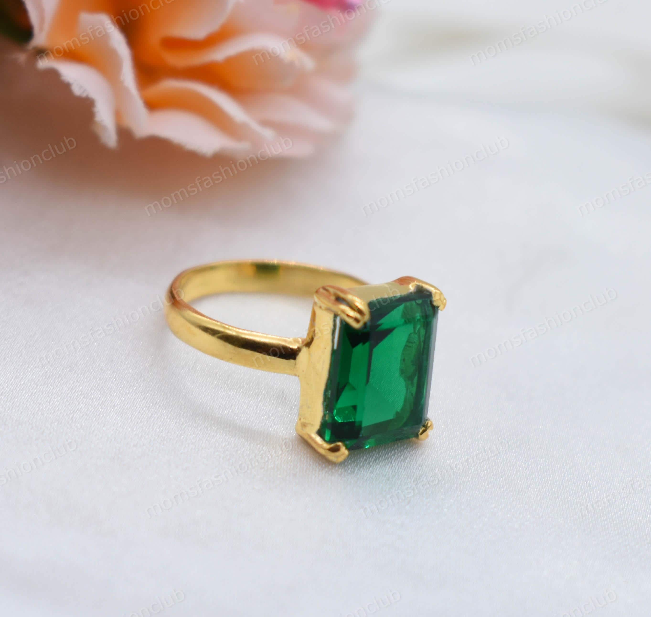 Green Garnet Ring, 18k Gold Vermeil Emerald Cut Ring, Engagement Ring ...