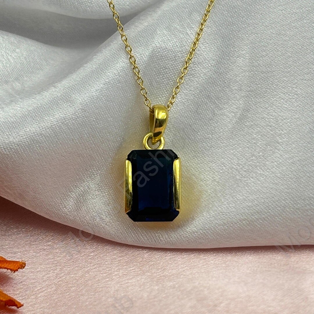 Dark London Blue Topaz Necklace: Sterling Silver Gold Vermeil Pendant ...