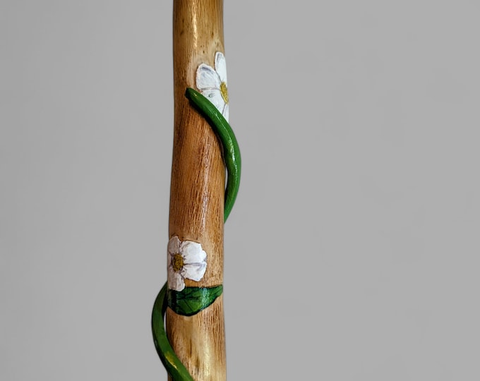 Hand Painted Walking Stick With White Flowers - Etsy
