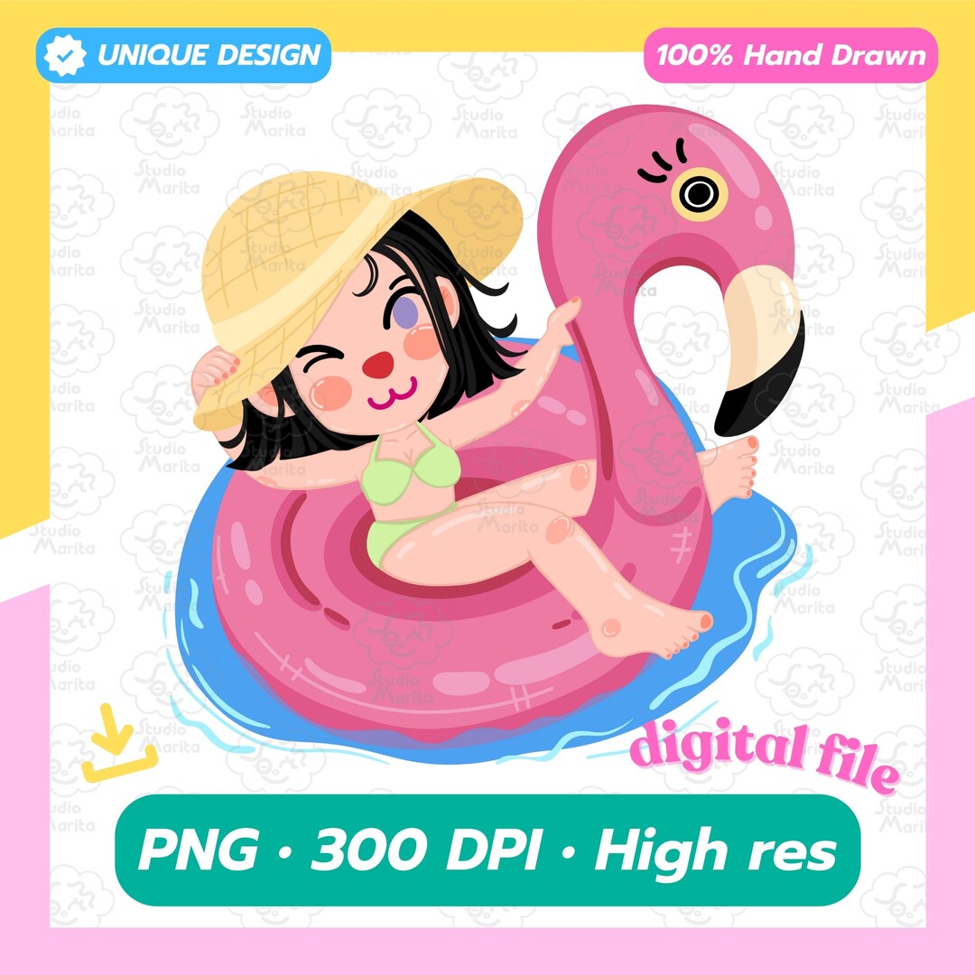 Summer Girl Clipart, Flamingo Float, Trendy Swimsuit, Pool Party ...