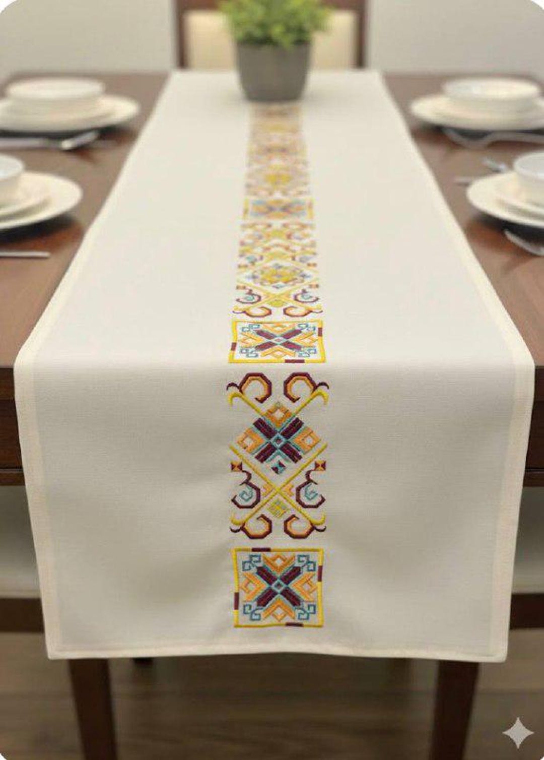 Linen Cotton Embroidered Table Runner and Napkin Set, Ukrainian Folk ...