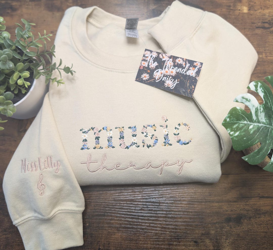 Personalized Music Therapy Embroidered Sweatshirt, Personalized Name ...