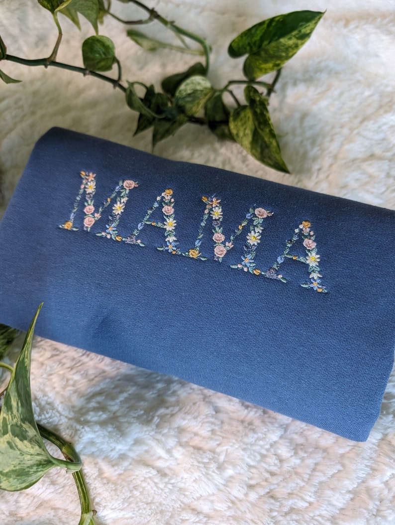 Floral Mama Embroidered Sweatshirt- Indigo Blue, Mama Floral Sweatshirt ...