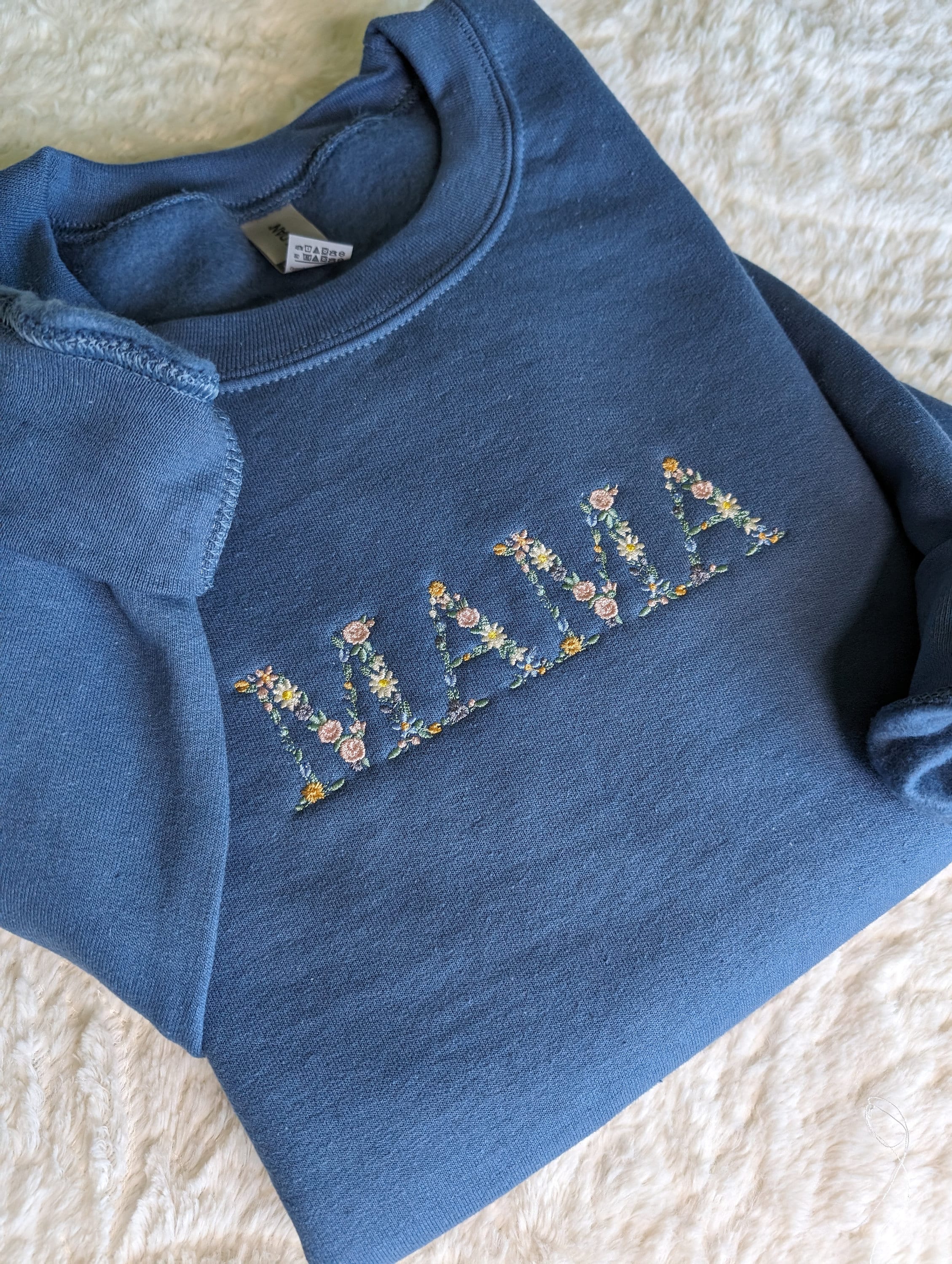 Floral Mama Embroidered Sweatshirt- Indigo Blue, Mama Floral Sweatshirt ...