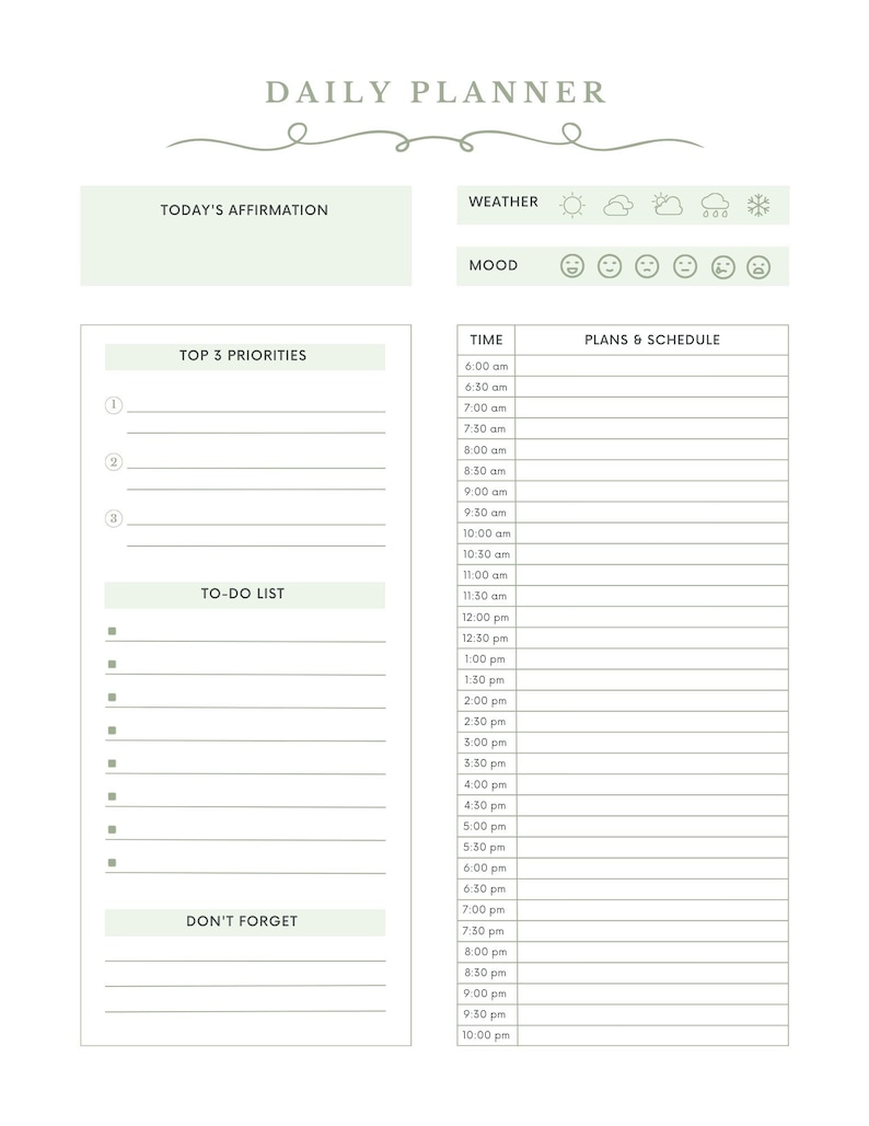 Minimalist Daily Planner, Printable Daily Planner, Planner Insert ...