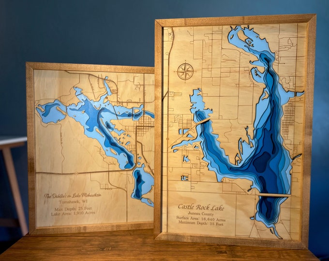 Personalized 3D Custom Lake Map • Lake Wood Art • Custom Laser Engraved ...