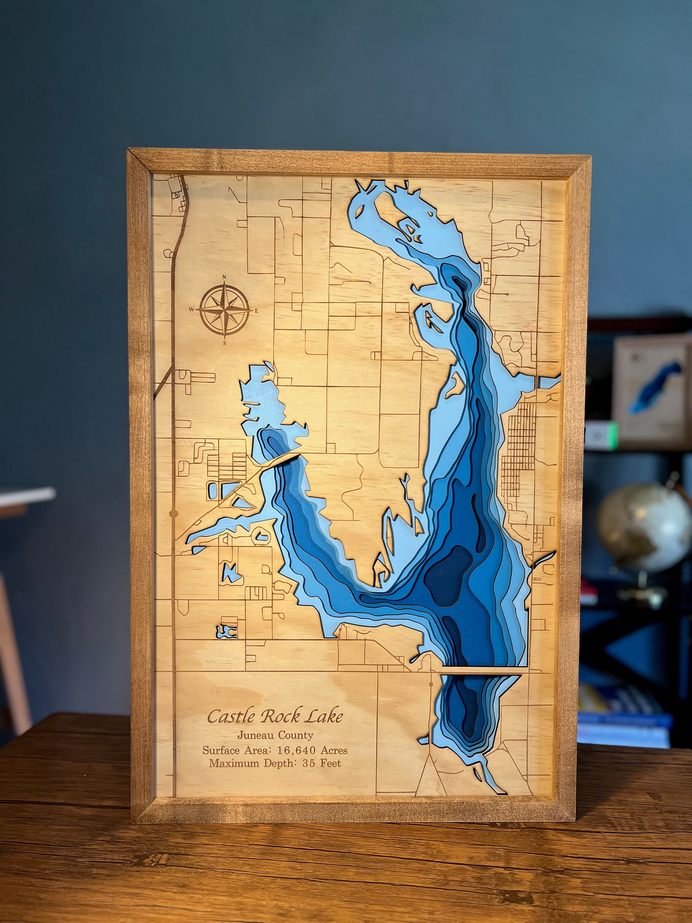 Personalized 3D Custom Lake Map Lake Wood Art Custom Laser Engraved ...