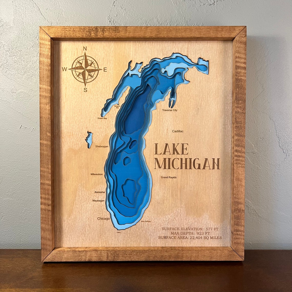 Personalized 3D Custom Lake Map Lake Wood Art Custom Laser Engraved ...