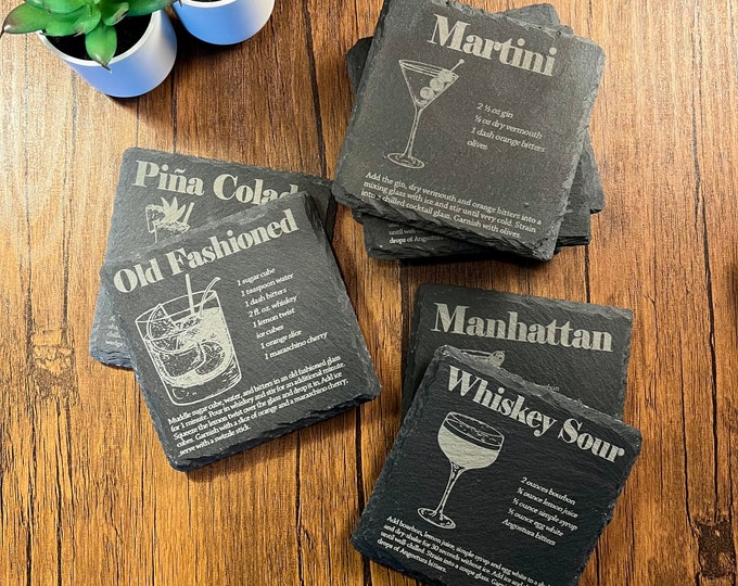 Personalized Slate Cocktail Coaster Set • Unique Gift for Drink Lover ...