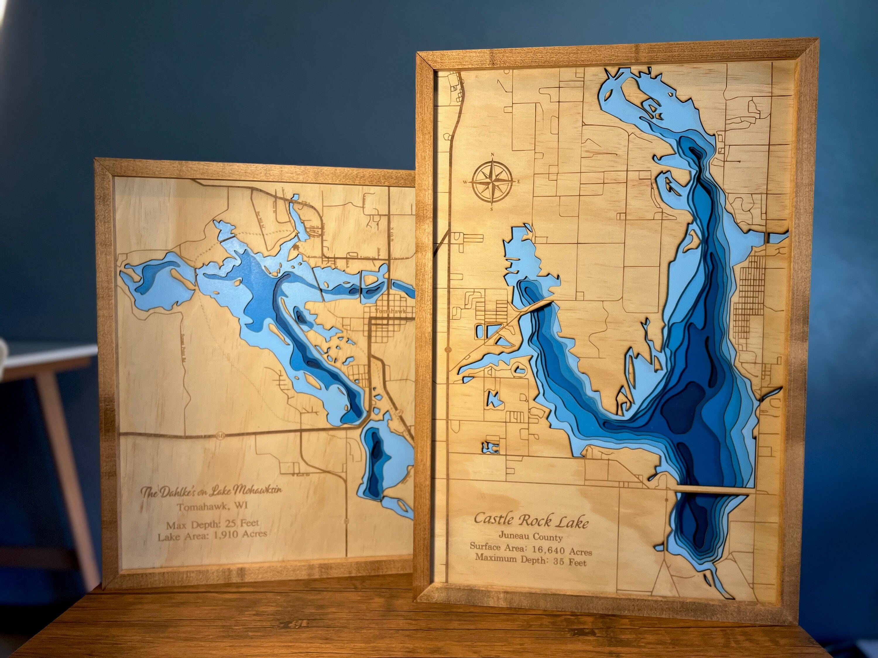 Personalized 3D Custom Lake Map Lake Wood Art Custom Laser Engraved ...