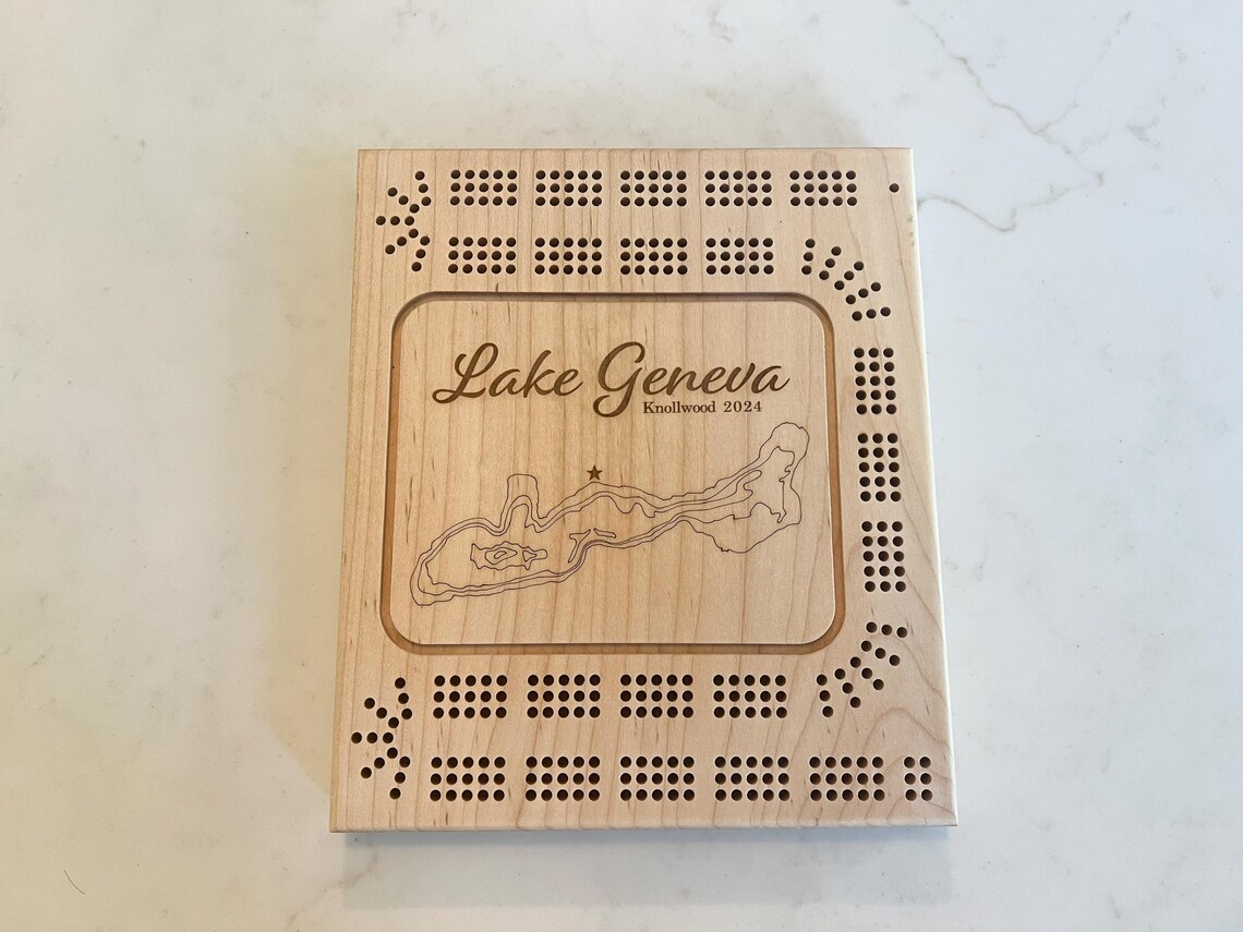 Custom Lake Map Cribbage Board With Peg Storage Personalized Cribbage ...