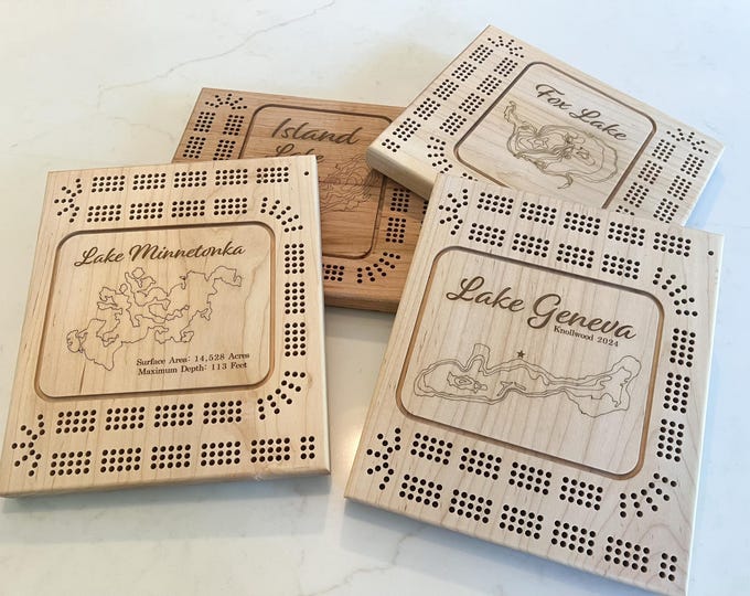 Custom Lake Map Cribbage Board With Peg Storage • Personalized Cribbage ...