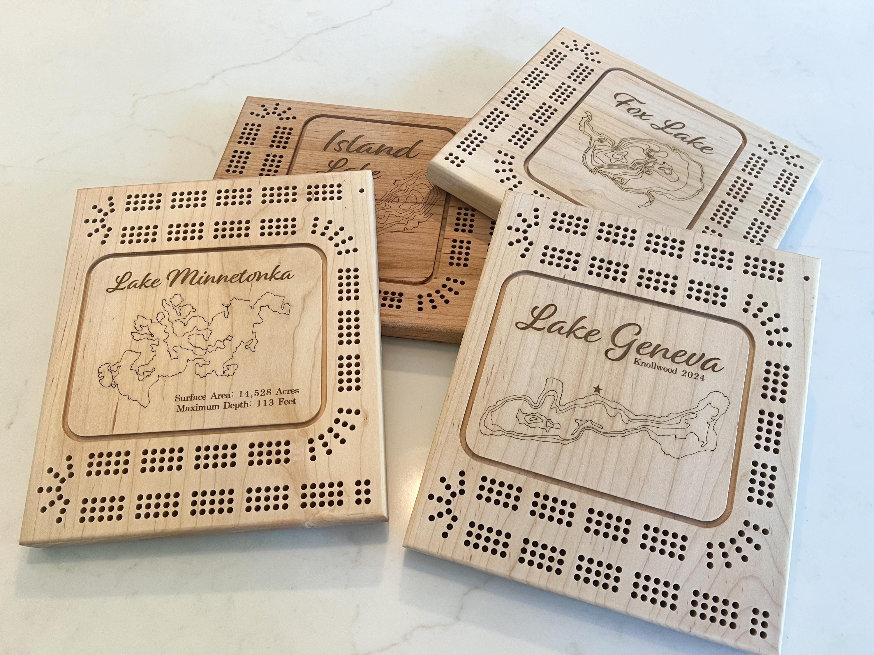 Custom Lake Map Cribbage Board With Peg Storage Personalized Cribbage ...