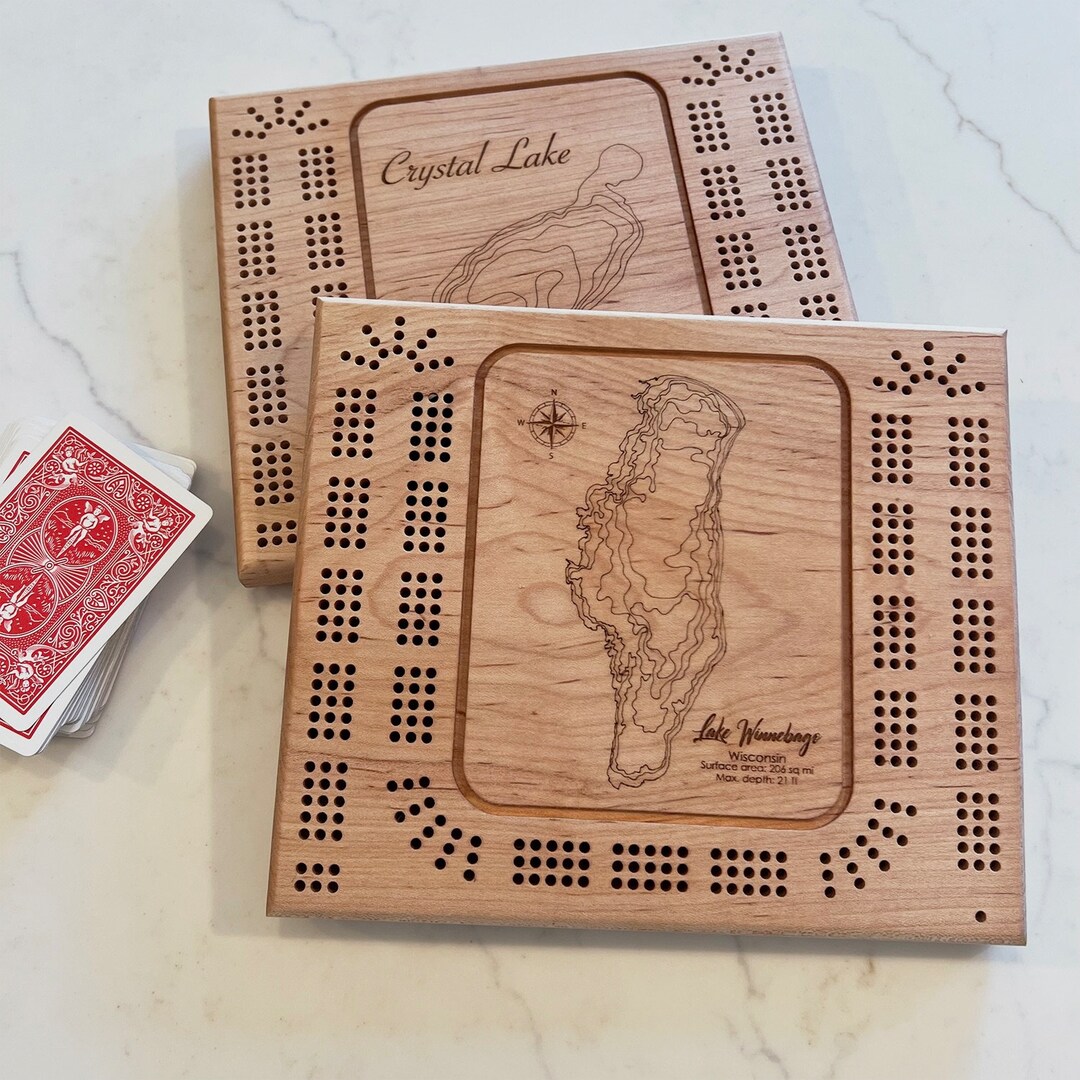 Custom Lake Map Cribbage Board With Peg Storage Personalized Cribbage ...