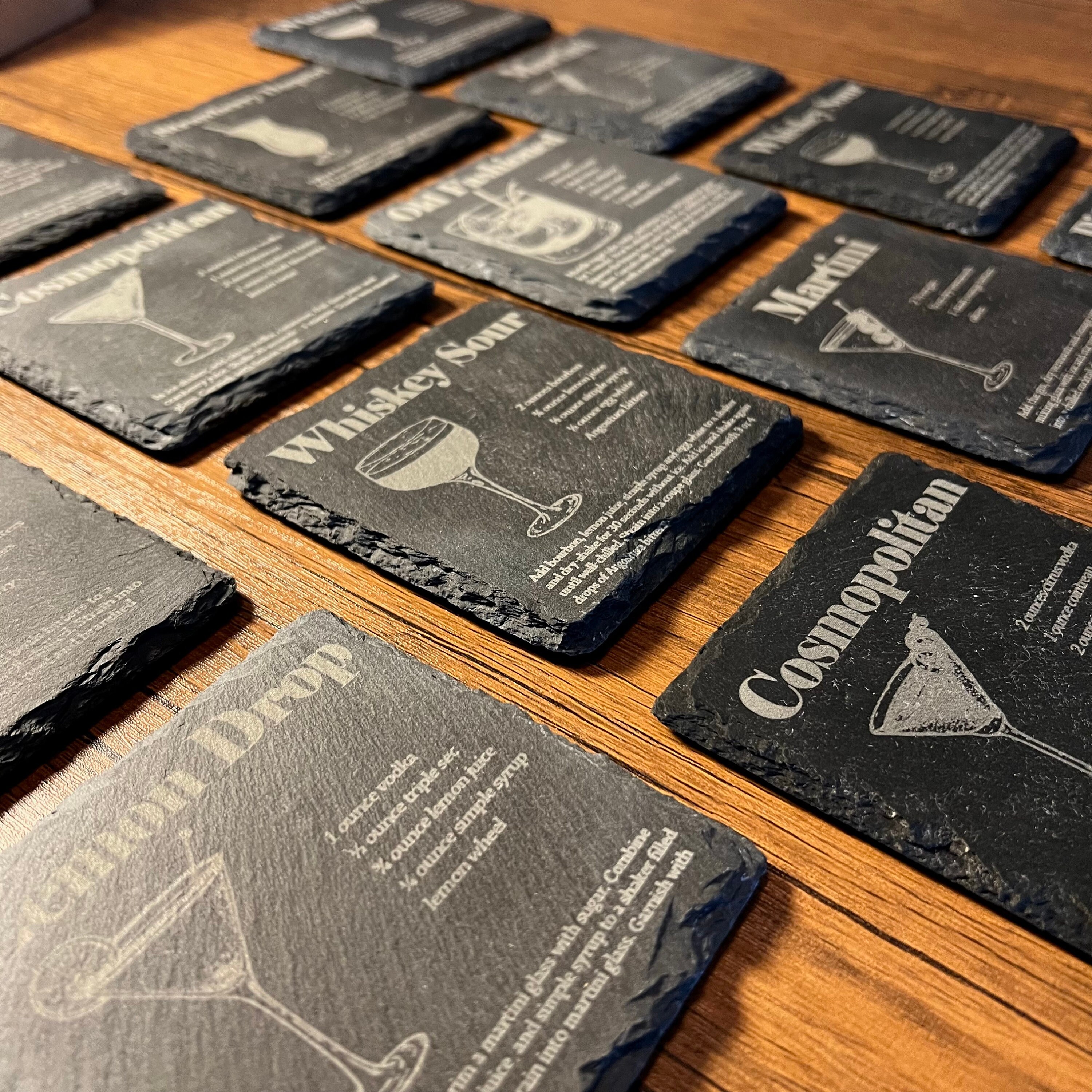Personalized Slate Cocktail Coaster Set Unique Gift for Drink Lover Laser Engraved Coasters ...