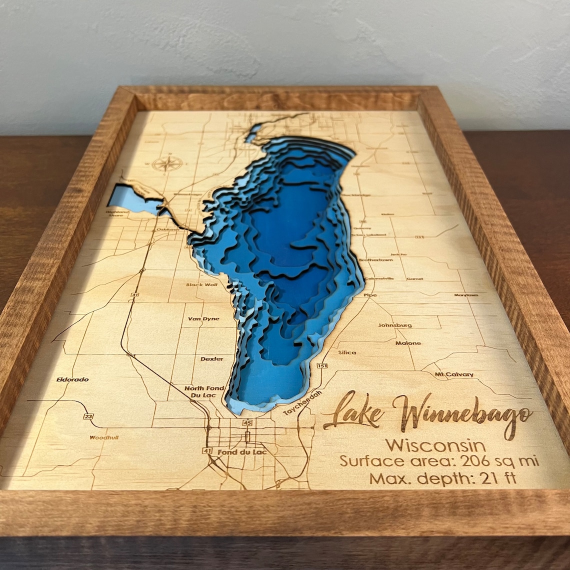 Personalized 3D Custom Lake Map Lake Wood Art Custom Laser Engraved ...