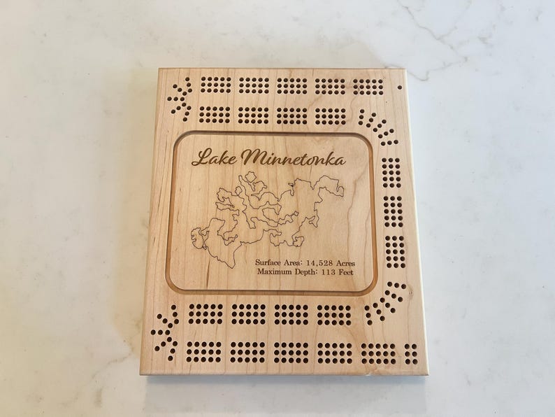 Custom Lake Map Cribbage Board With Peg Storage Personalized Cribbage ...
