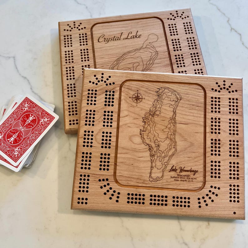 Custom Lake Map Cribbage Board With Peg Storage Personalized Cribbage ...