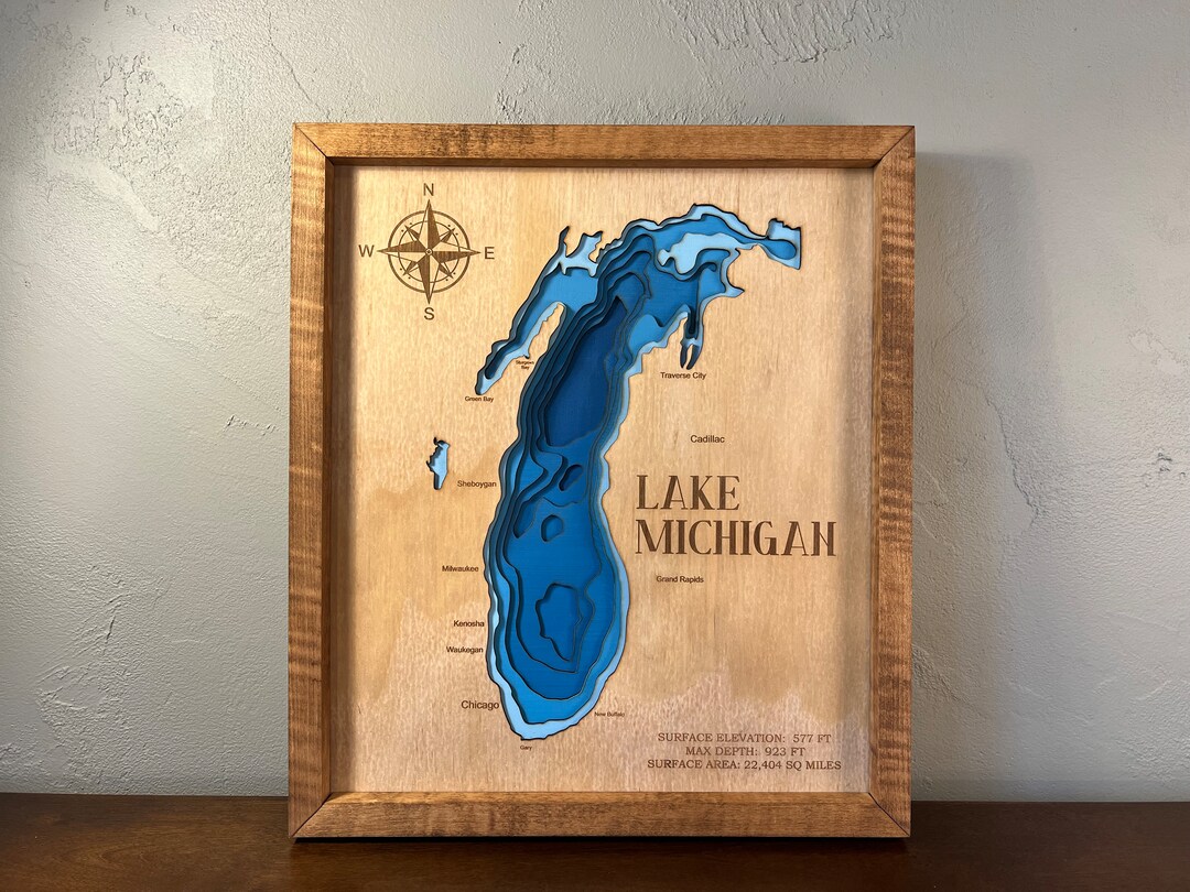 Lake Michigan 3D Lake Map Lake Wood Art Laser Engraved Lake Map Lake ...