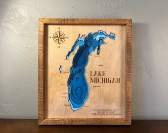 Personalized 3D Custom Lake Map Lake Wood Art Custom Laser Engraved ...