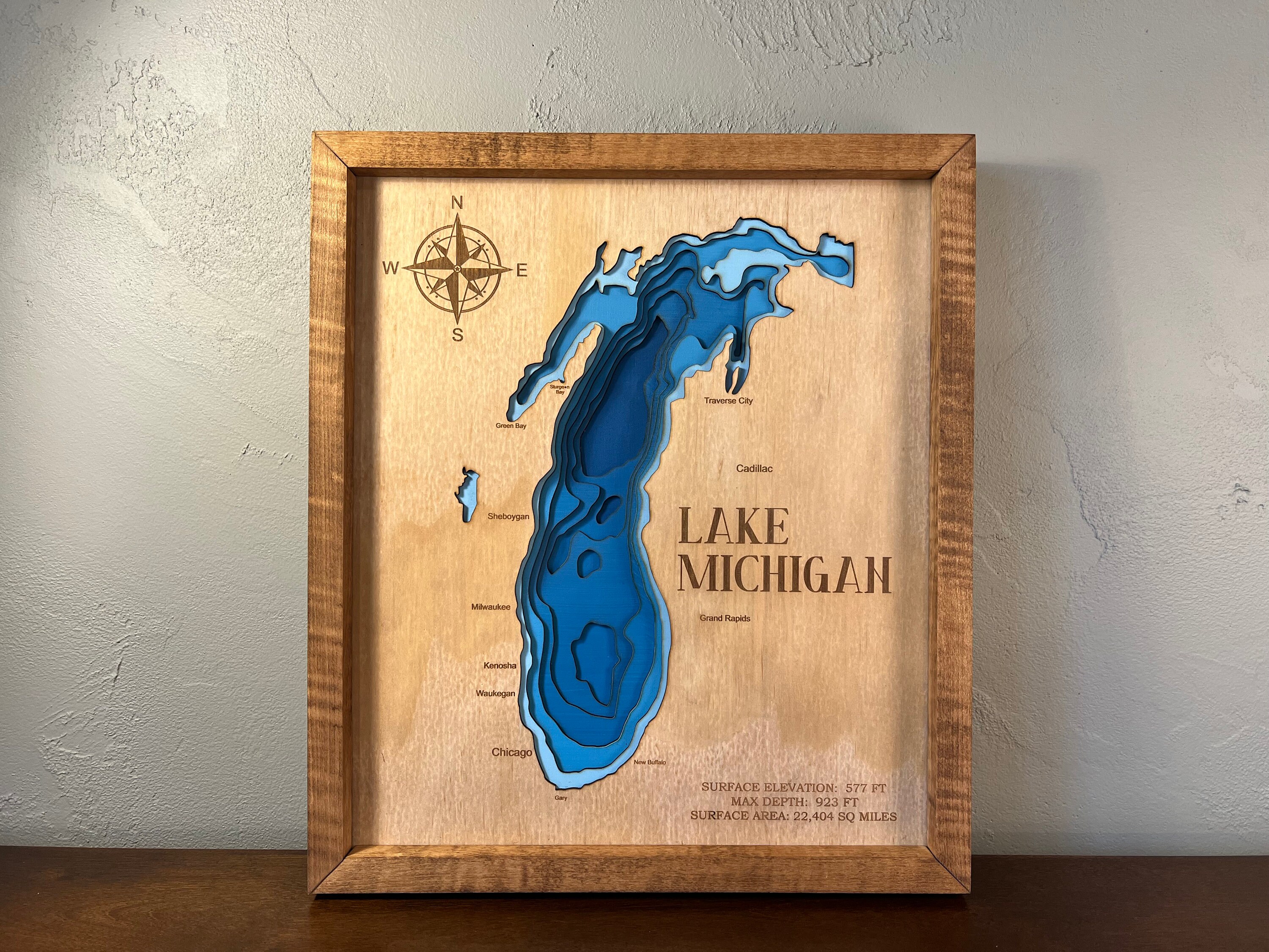 Lake Michigan 3D Lake Map Lake Wood Art Laser Engraved Lake Map Lake ...