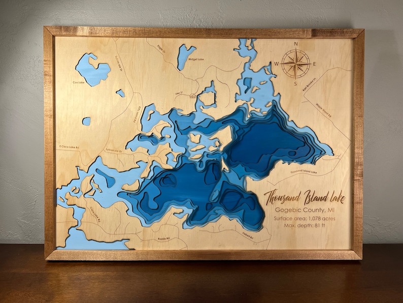 Personalized 3D Custom Lake Map Lake Wood Art Custom Laser Engraved ...