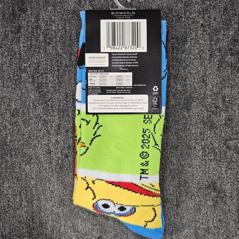 Sesame Street Socks Elmo Cookie Monster Oscar Crew Socks Size 10-13 - Etsy