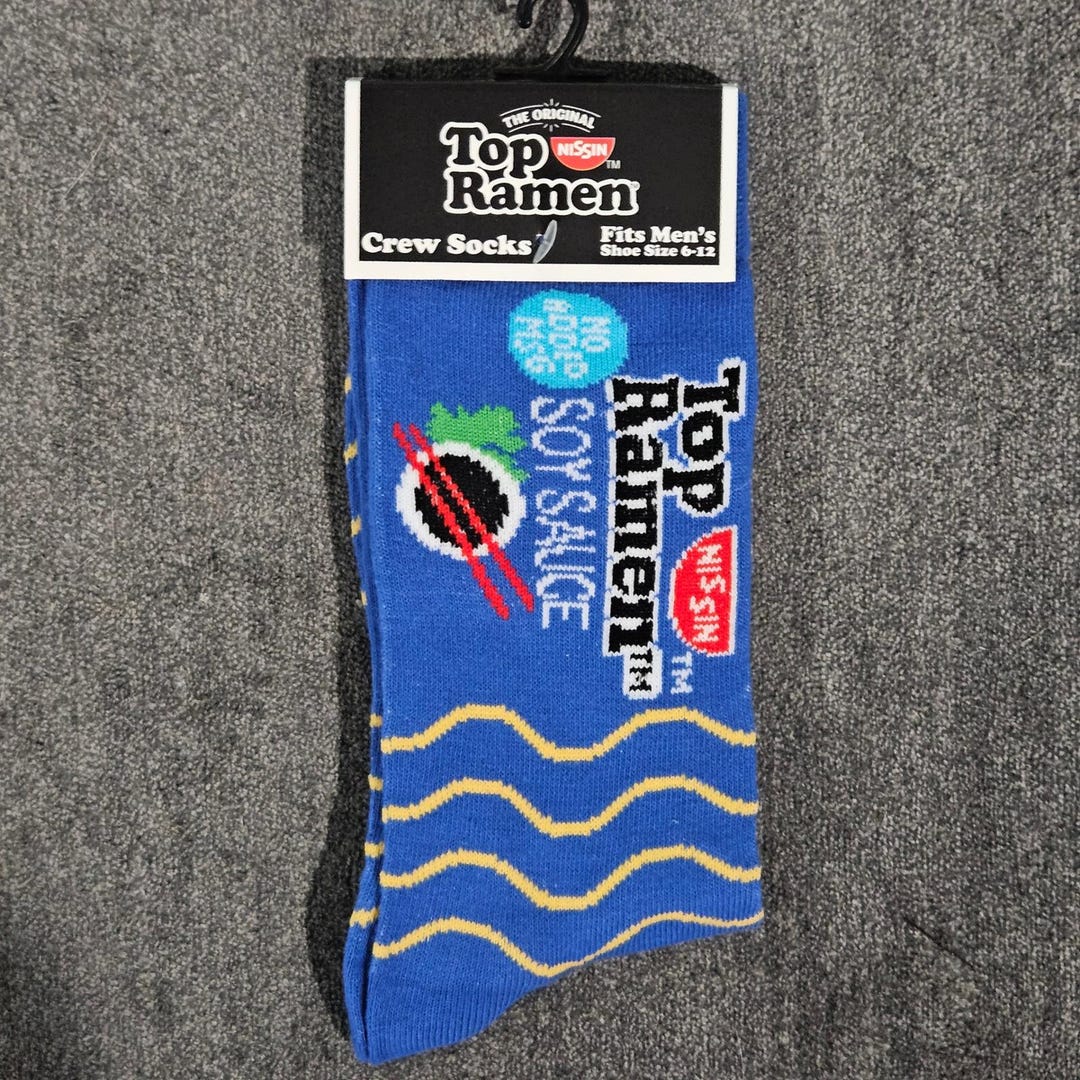 The Original Top Ramen Nissin Crew Socks Fits Men's Shoe Size 6-12 Blue ...