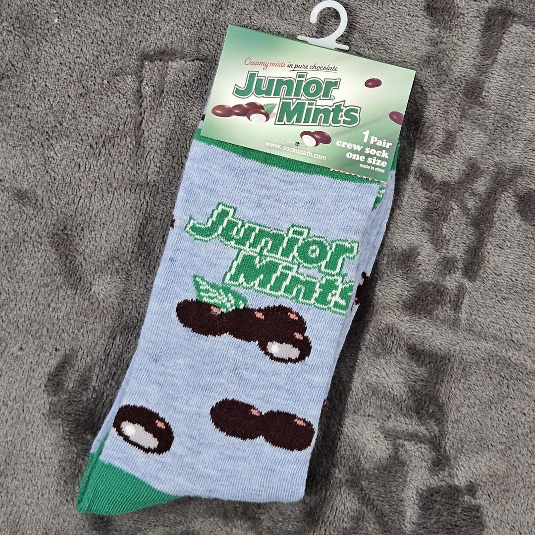 Junior Mints Candy 1 Pair Crew Sock One Size Fits Most Funny Novelty ...