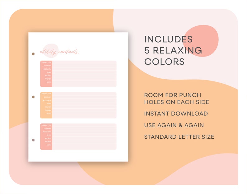 Printable Utility Contacts Template Service Provider Address - Etsy