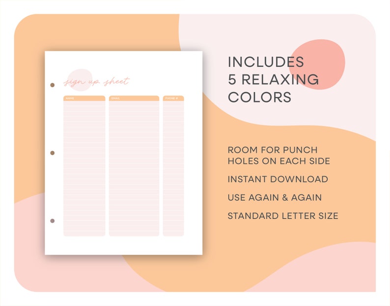 Printable Sign in Sheet, Customer Sign-in, Event & Party Sign-up ...